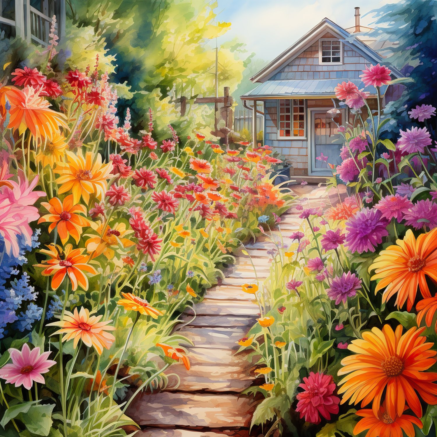 Solve The Flower Garden Out Back jigsaw puzzle online with 100 pieces