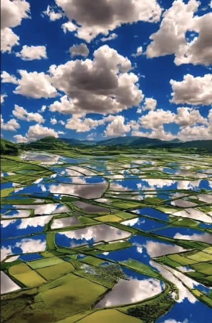 Solve Sky reflecting off Rice fields jigsaw puzzle online with 70 pieces