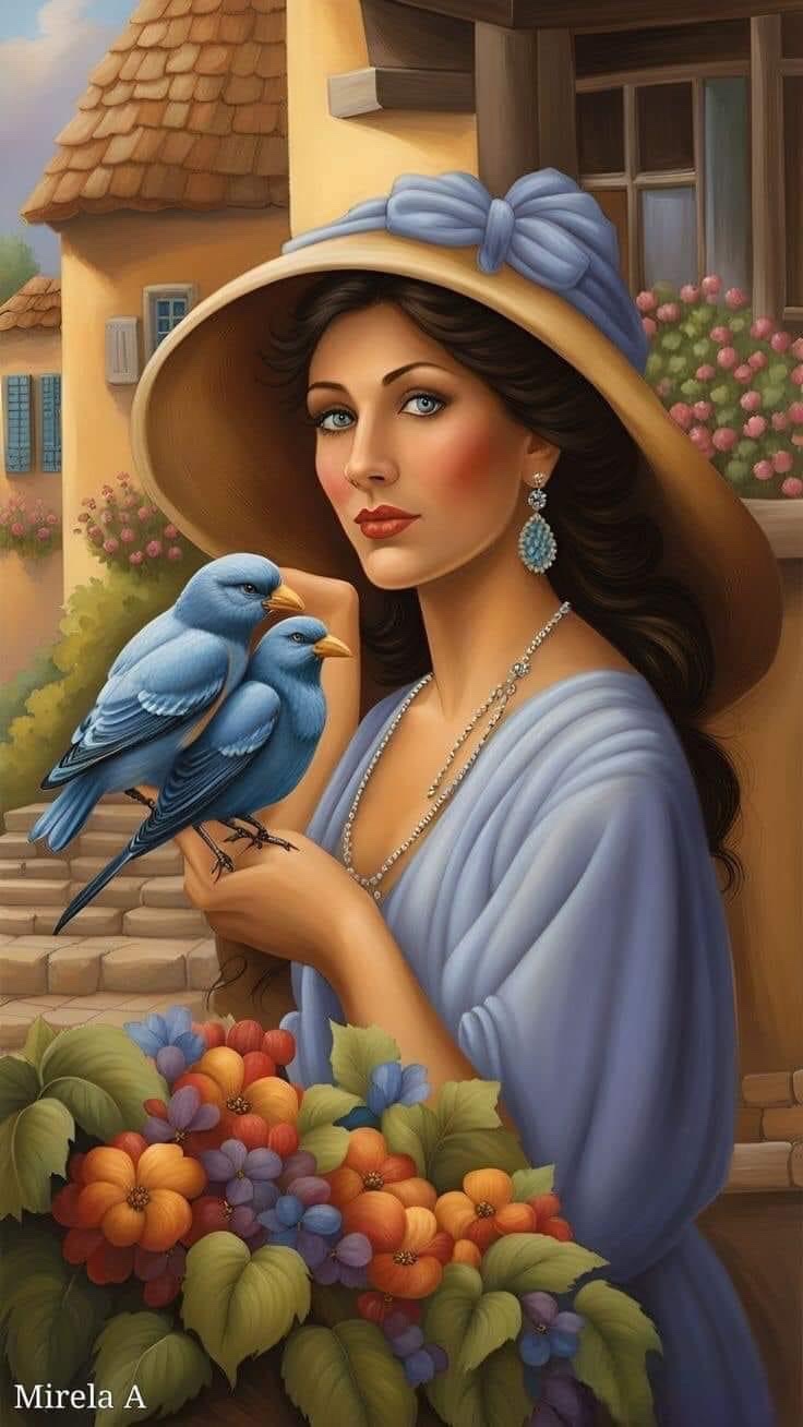 Solve Lady with Blue Birds jigsaw puzzle online with 170 pieces