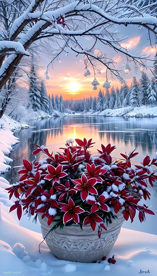 Jigsaw Puzzle | 45 pieces | Flowers In A Snowy Scene | Jigidi