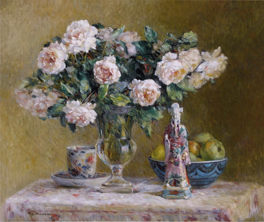 Solve Pierre Felix Fix-Masseau - Still Life with Roses and a Chinese ...