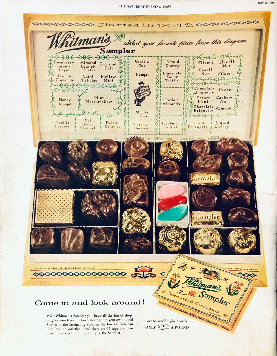 Solve 1955 Whitmans Sampler Ad jigsaw puzzle online with 300 pieces