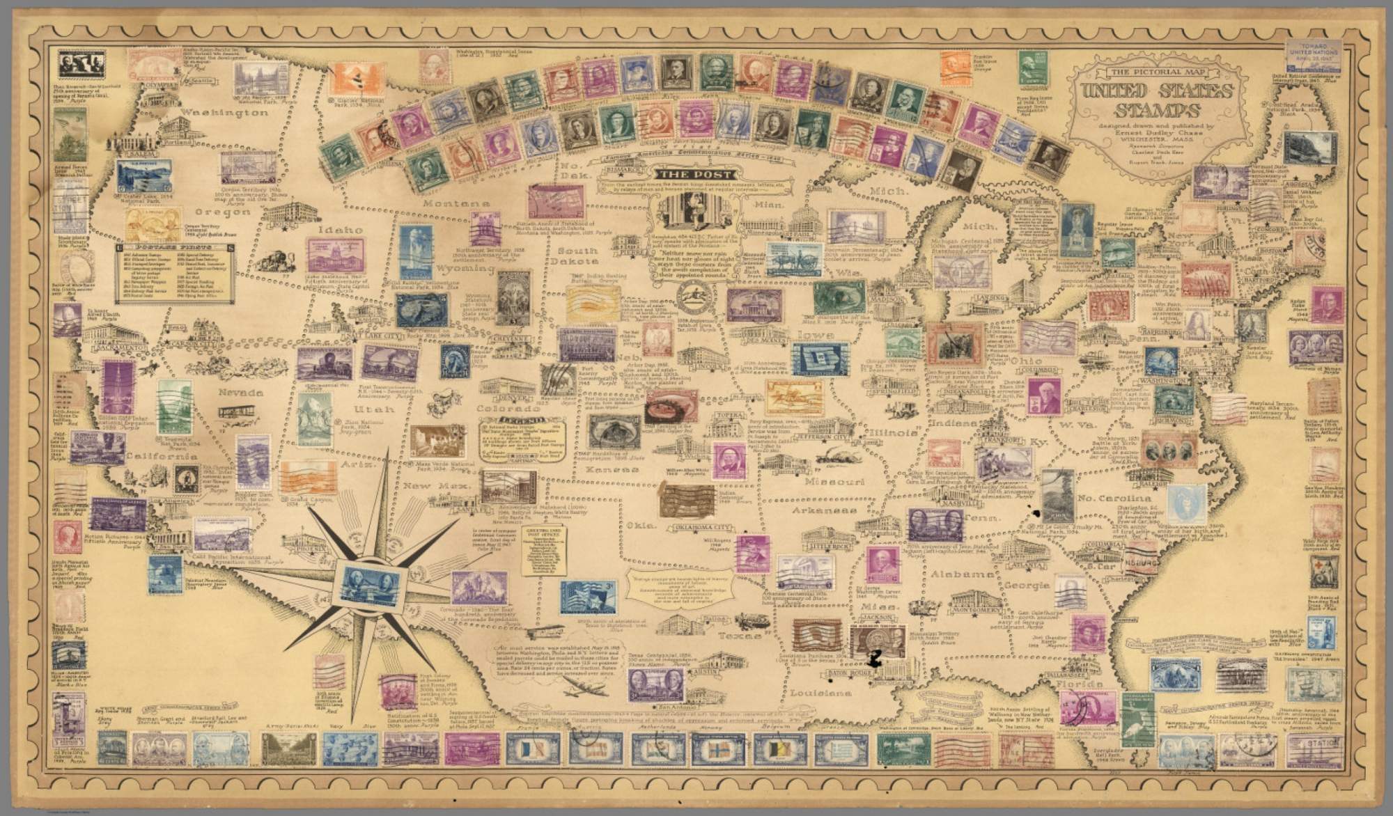 Solve The Pictorial Map of United States Stamps (1949) jigsaw puzzle ...