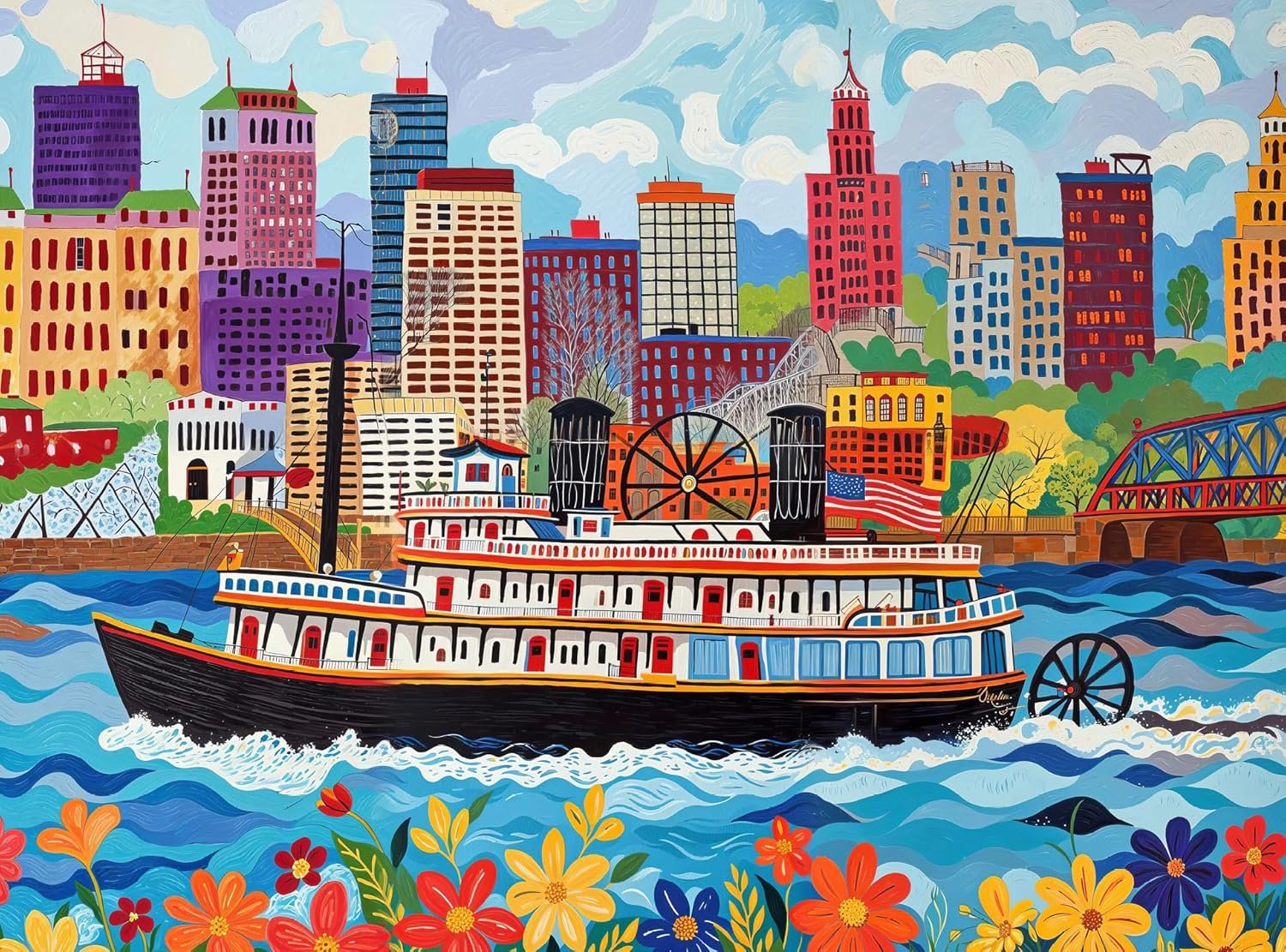 Solve Historic Cincinnati Riverboat Scene jigsaw puzzle online with 300 ...