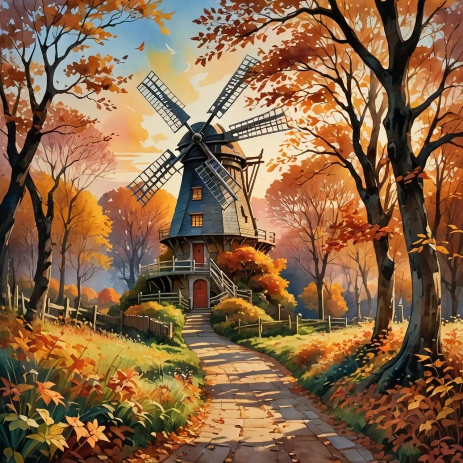 Solve Autumn Windmill jigsaw puzzle online with 81 pieces