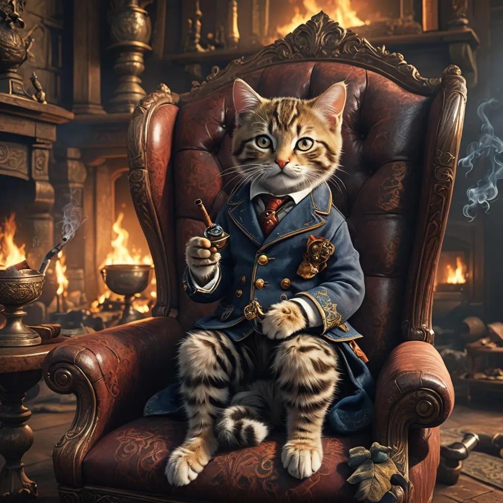 Jigsaw Puzzle | 100 pieces | Professor Kitty by the fire side. | Jigidi