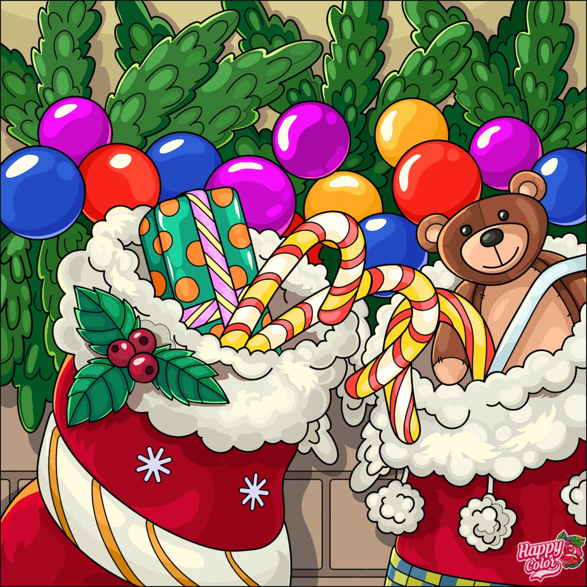 Solve Colorful Stockings jigsaw puzzle online with 36 pieces