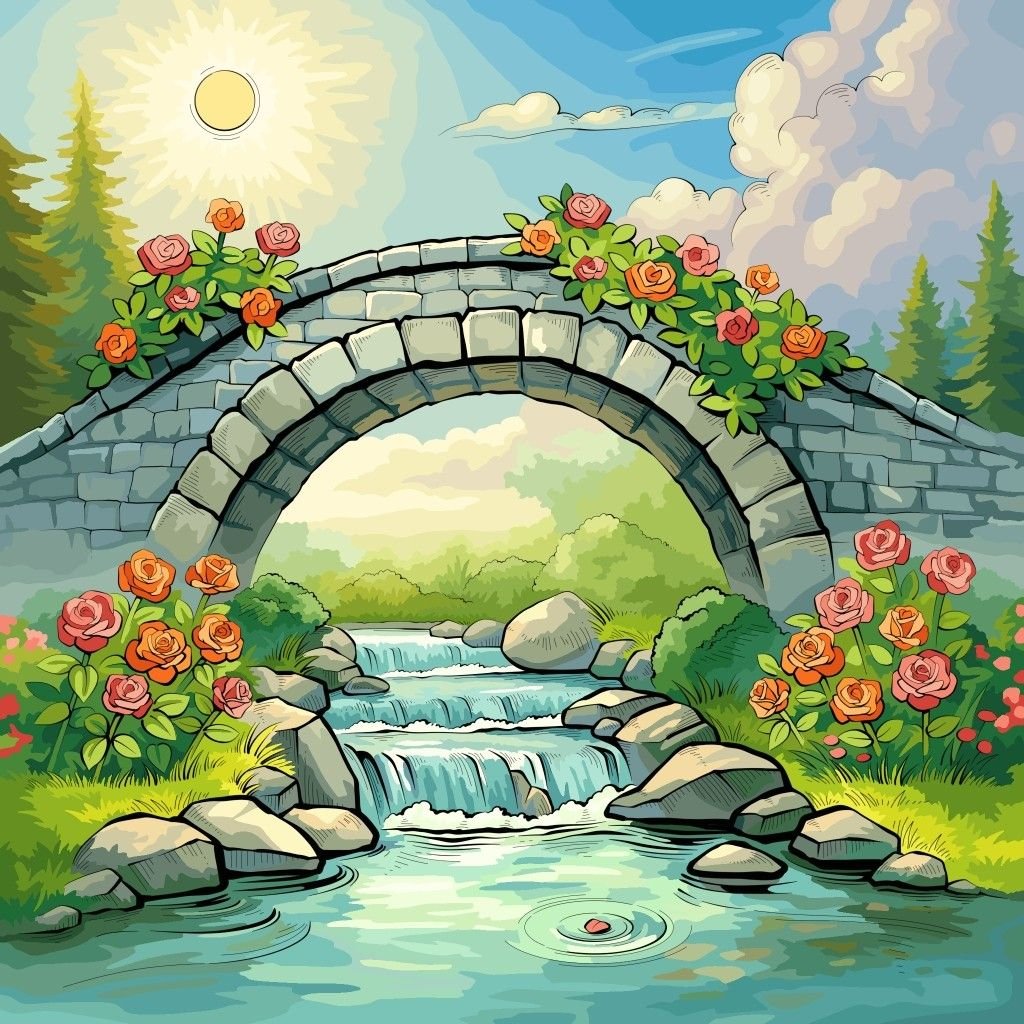 Jigsaw Puzzle | 81 pieces | PUZZLE - Stone Arch Bridge & Roses | Jigidi