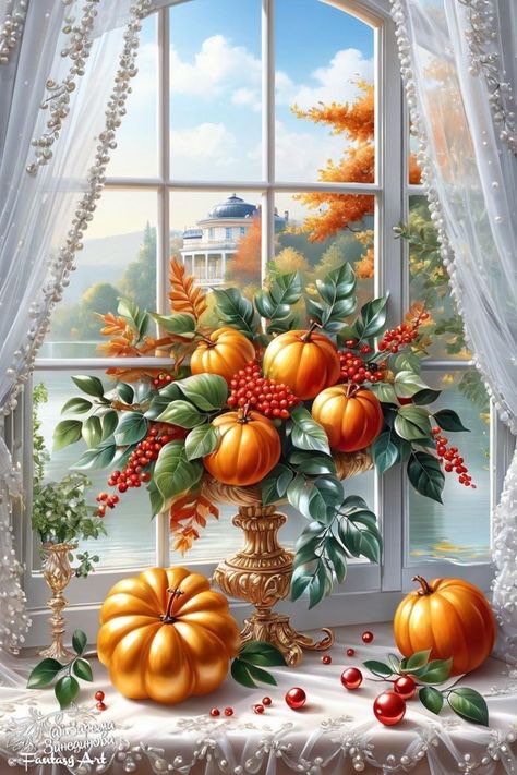 Solve Autumn Window Decoration - AI art jigsaw puzzle online with 40 pieces