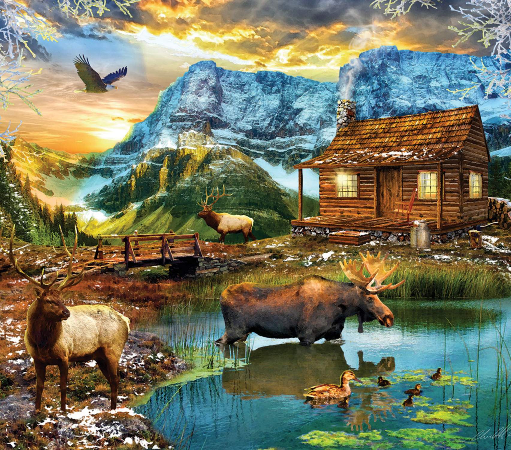 Solve WHITE MOUNTAIN CABIN jigsaw puzzle online with 195 pieces