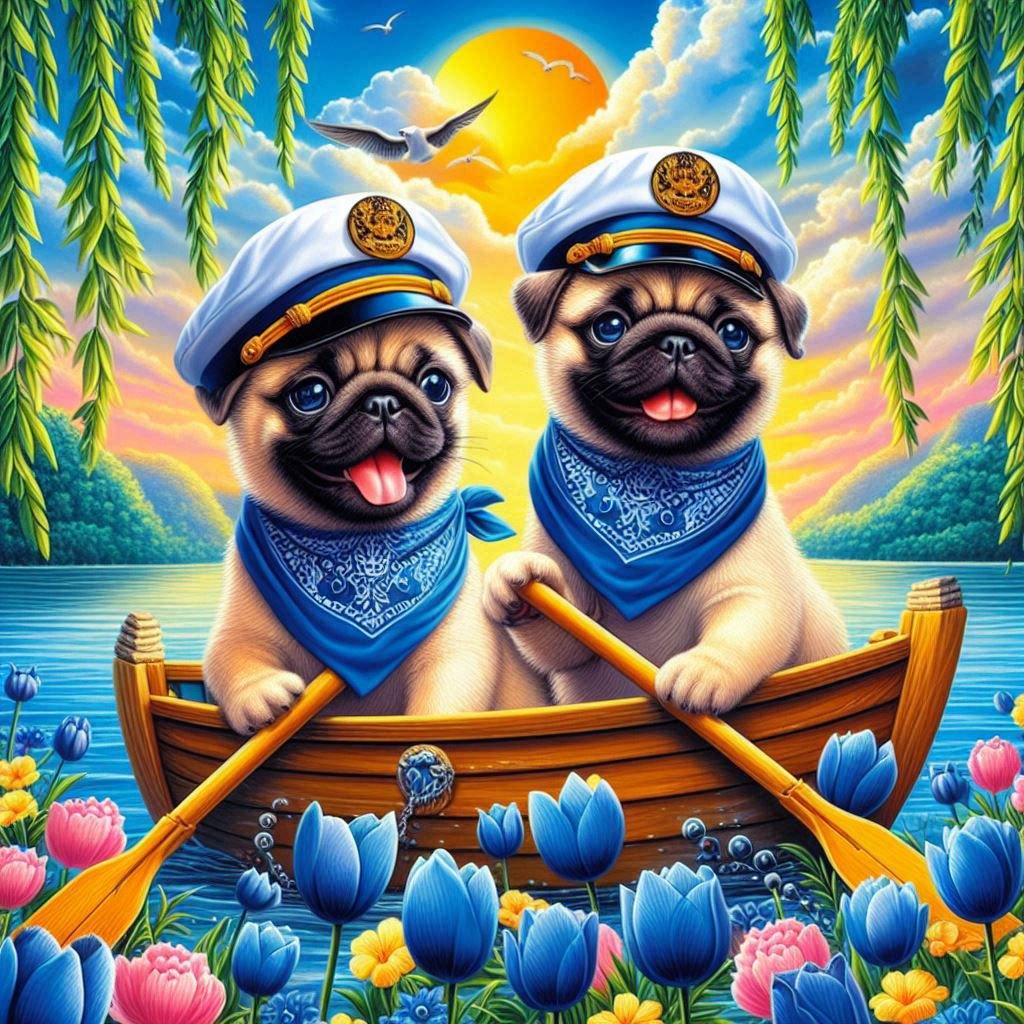 Solve Rub A Dub Dub. 2 Pugs in a Boat. jigsaw puzzle online with 100 pieces