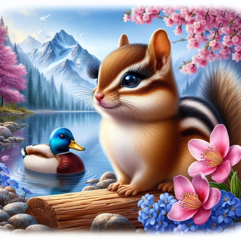 Solve PUZZLE - Chipmunk And Duck jigsaw puzzle online with 81 pieces