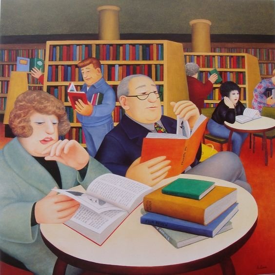 Solve Beryl Cook Artwork - 'Public Library' jigsaw puzzle online with ...