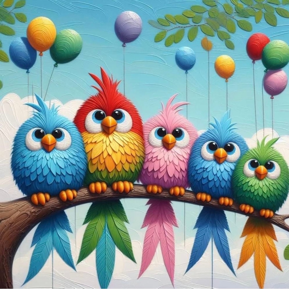 Solve Colorful and Cute Bird Art jigsaw puzzle online with 169 pieces