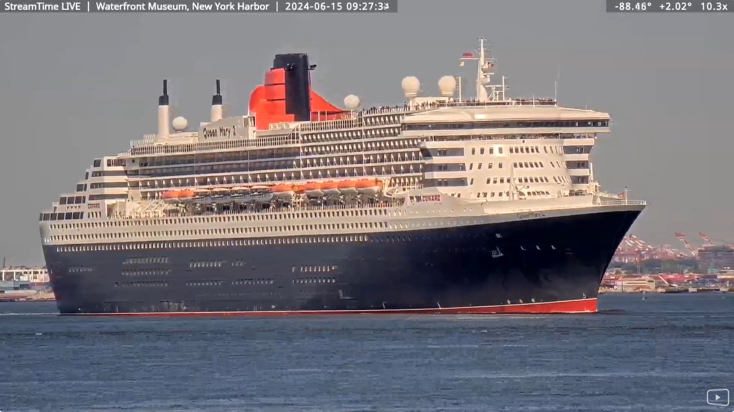Solve Queen Mary 2, NYH 6-15-24 jigsaw puzzle online with 84 pieces