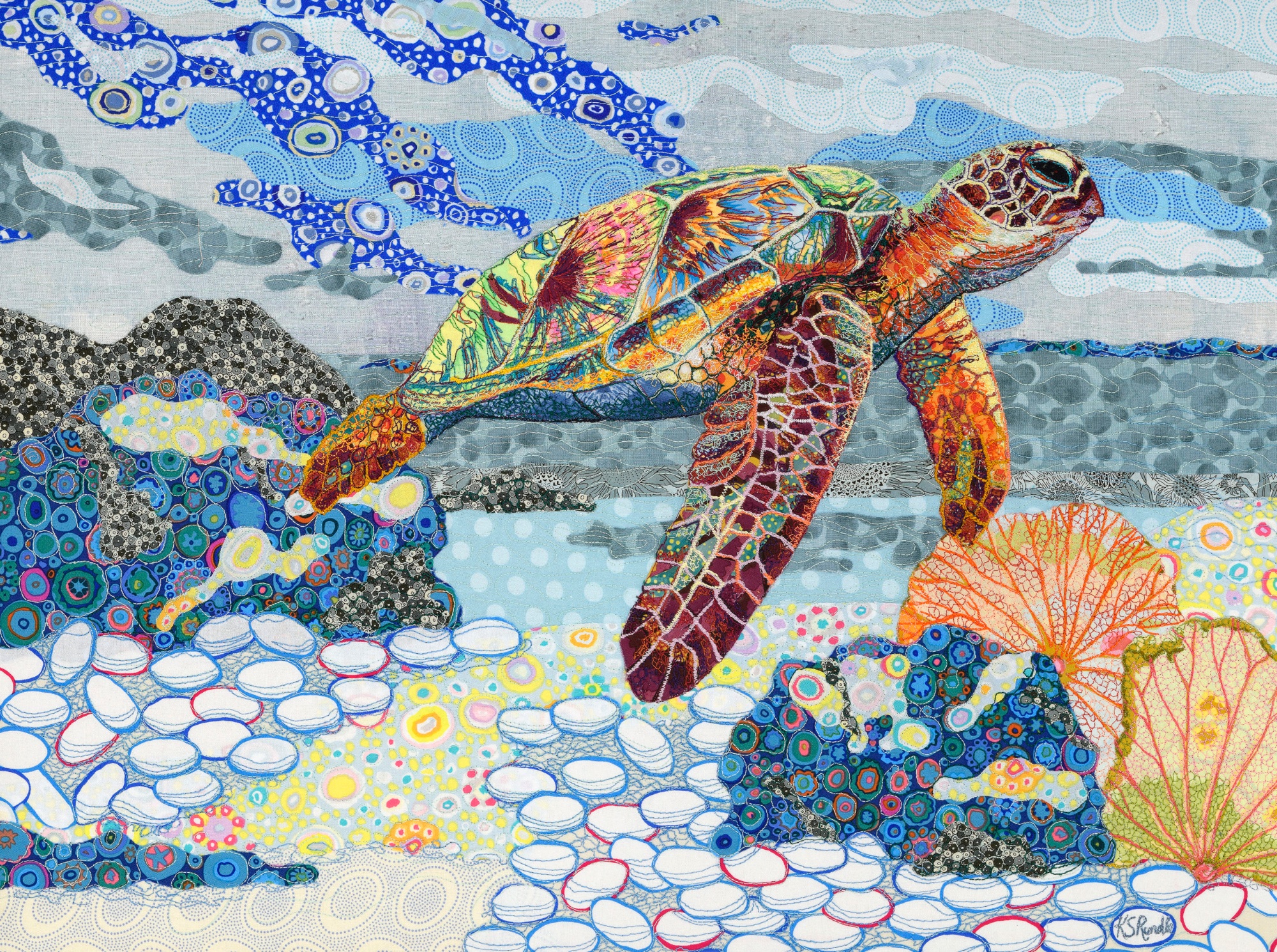 Solve Katy Rundle, Sea Turtle I, embroidered textile collage jigsaw ...