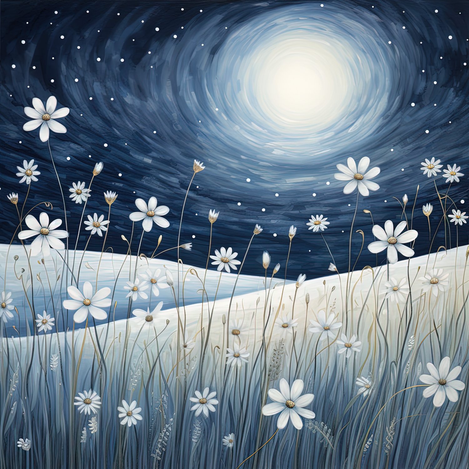 Solve Winter Flowers in the Moonlight jigsaw puzzle online with 100 pieces