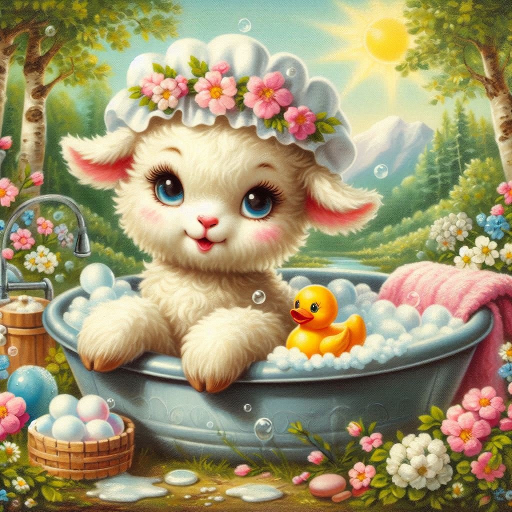 Solve Splish Splash Lamb jigsaw puzzle online with 81 pieces