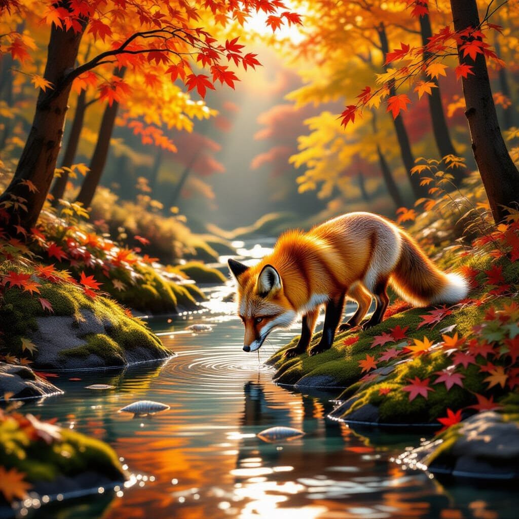 Solve Fox and Fish jigsaw puzzle online with 49 pieces