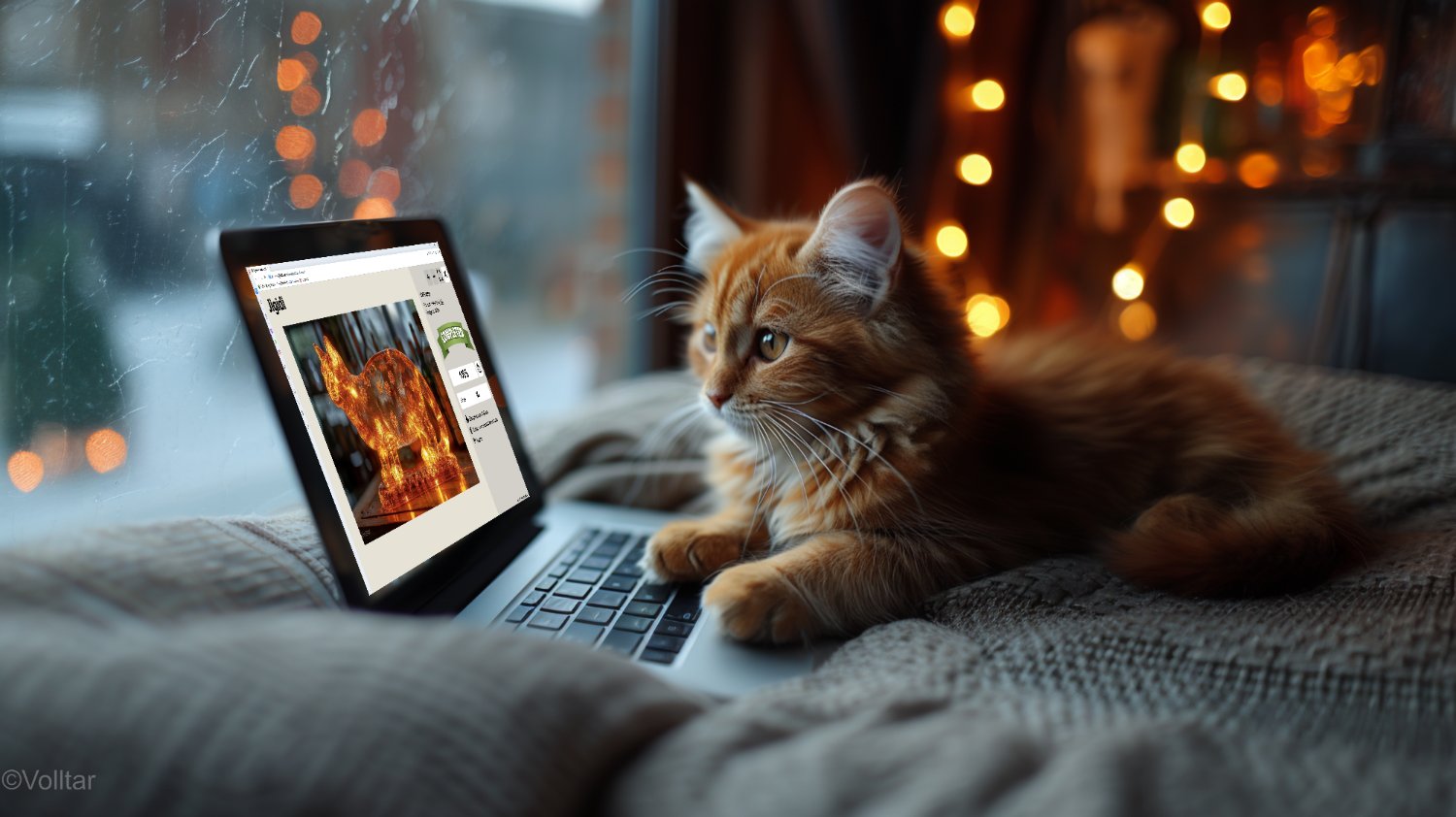 Solve Cat and Laptop jigsaw puzzle online with 15 pieces