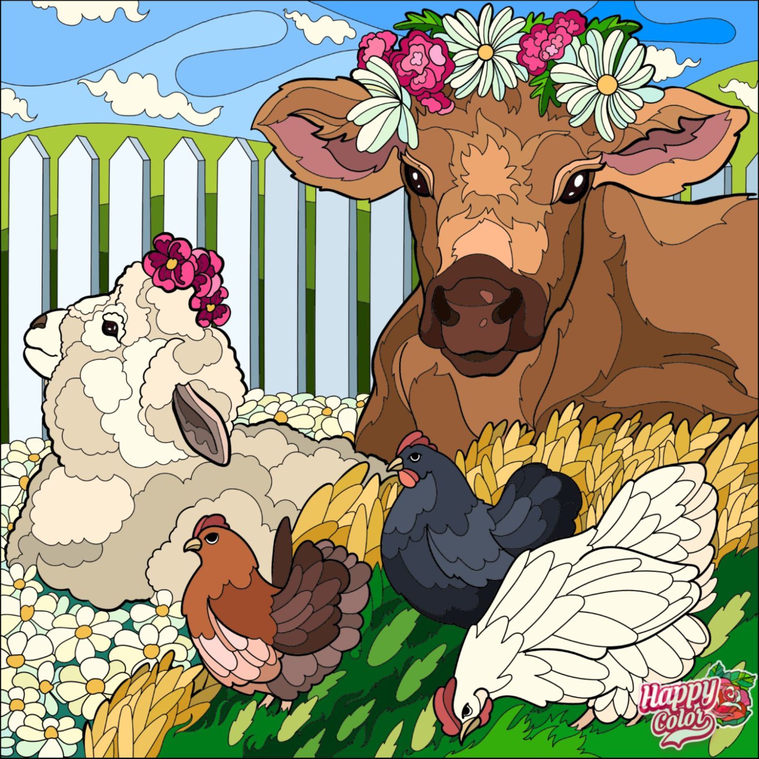 Solve PUZZLE - Cow, Sheep And Chickens jigsaw puzzle online with 81 pieces