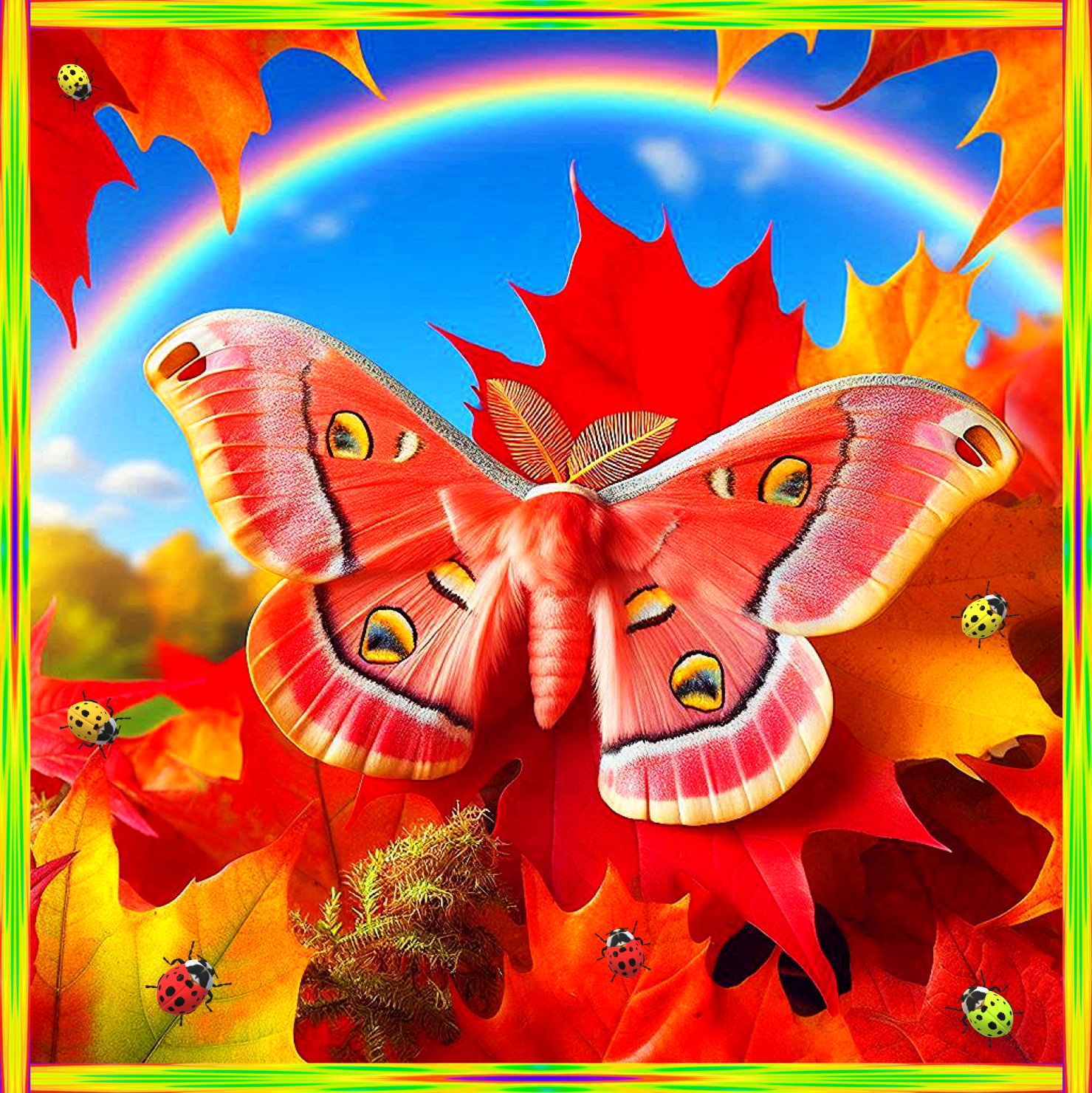 Jigsaw Puzzle | 196 pieces | AI Moth on Fall Leaves 1 | Jigidi