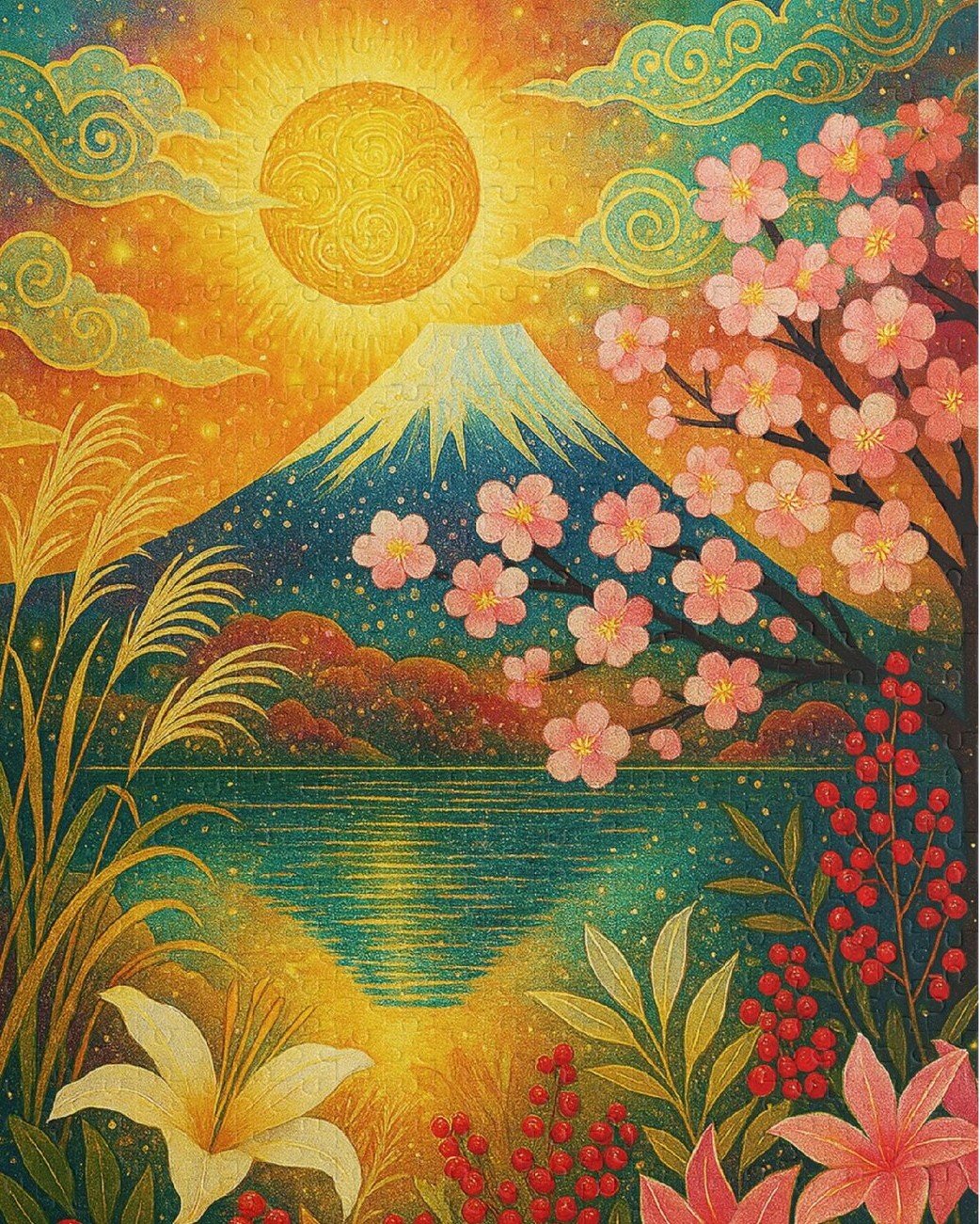 Solve Golden Dawn over Fuji jigsaw puzzle online with 320 pieces