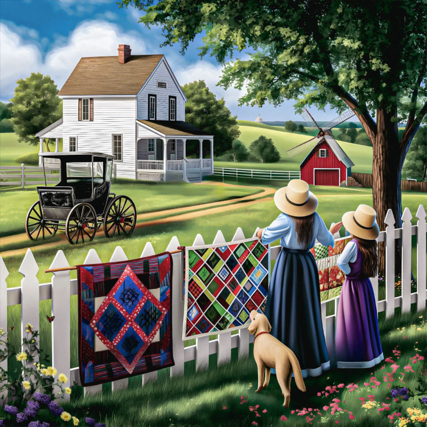 Solve PUZZLE - Amish Girls By The Fence jigsaw puzzle online with 81 pieces