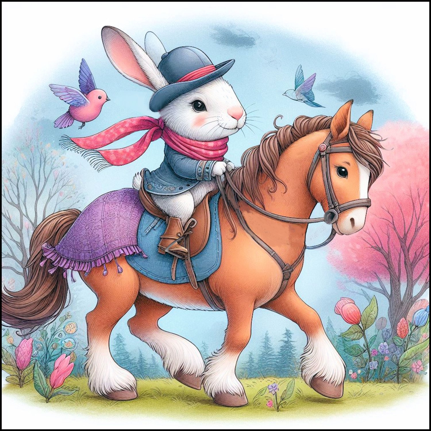 Solve HARE ON A HORSE jigsaw puzzle online with 600 pieces