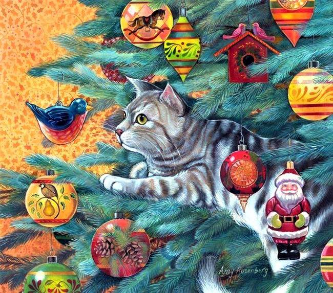 Solve Christmas Cat jigsaw puzzle online with 90 pieces
