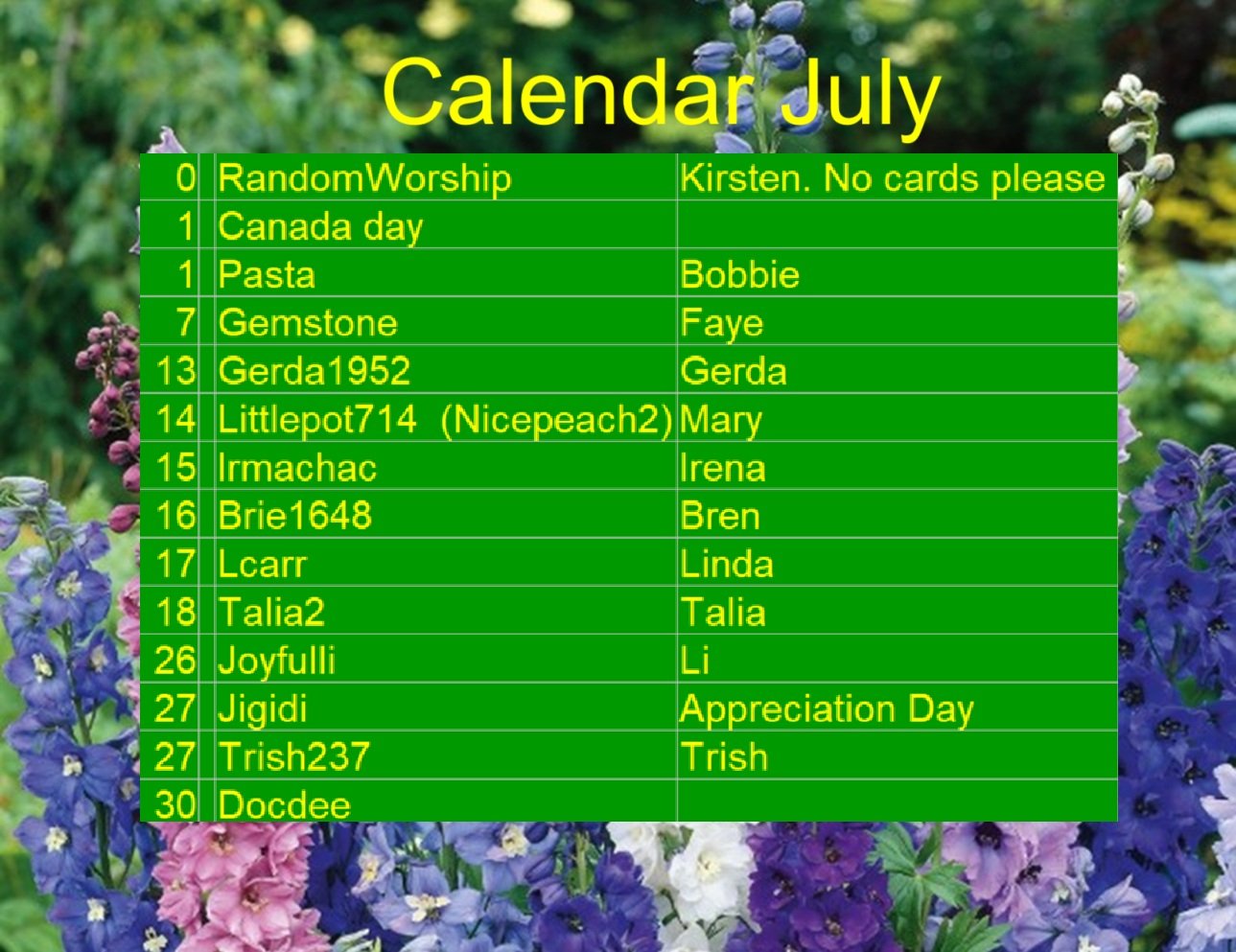 Solve Calendar July jigsaw puzzle online with 12 pieces