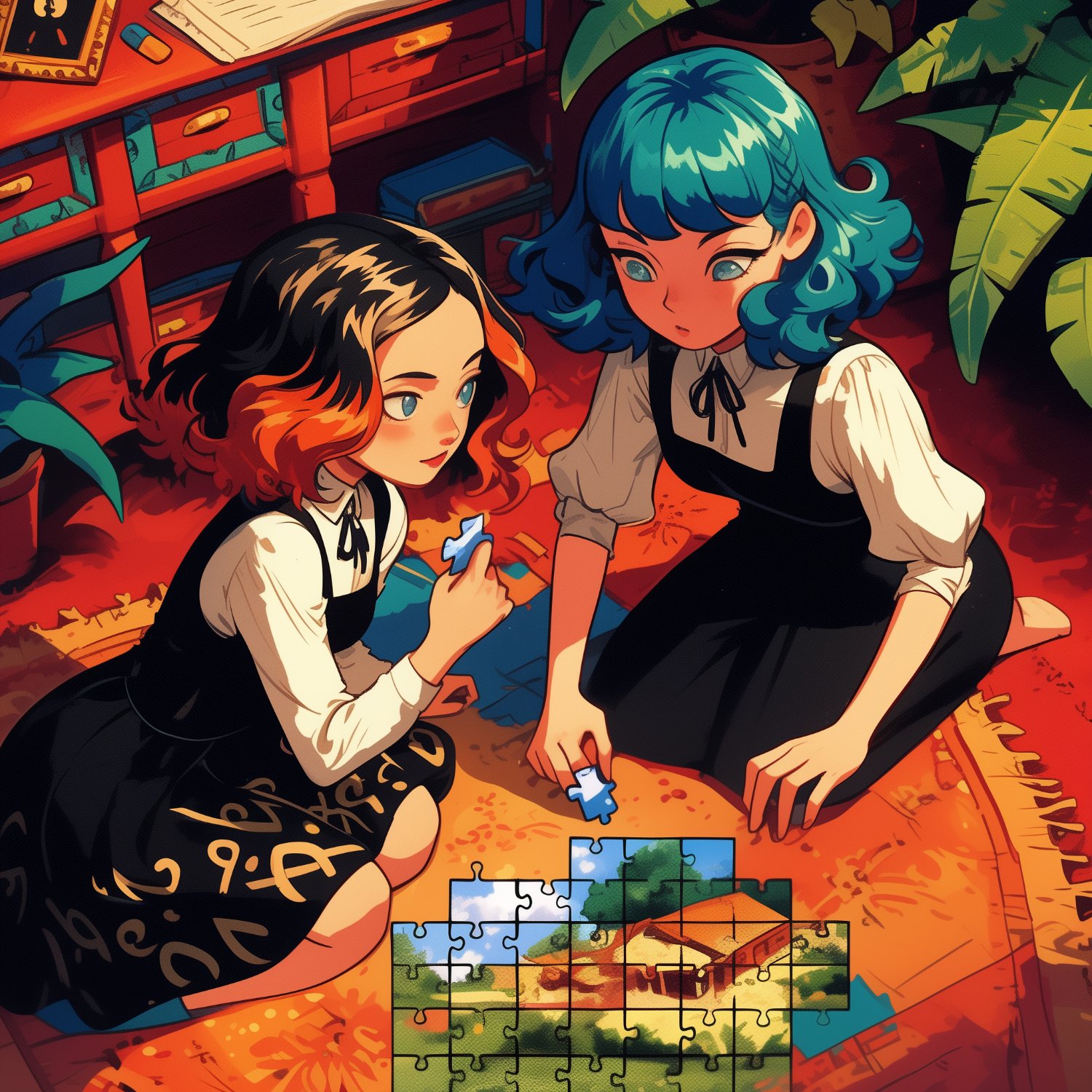 Solve dieangie and iny solving puzzles jigsaw puzzle online with 400 pieces