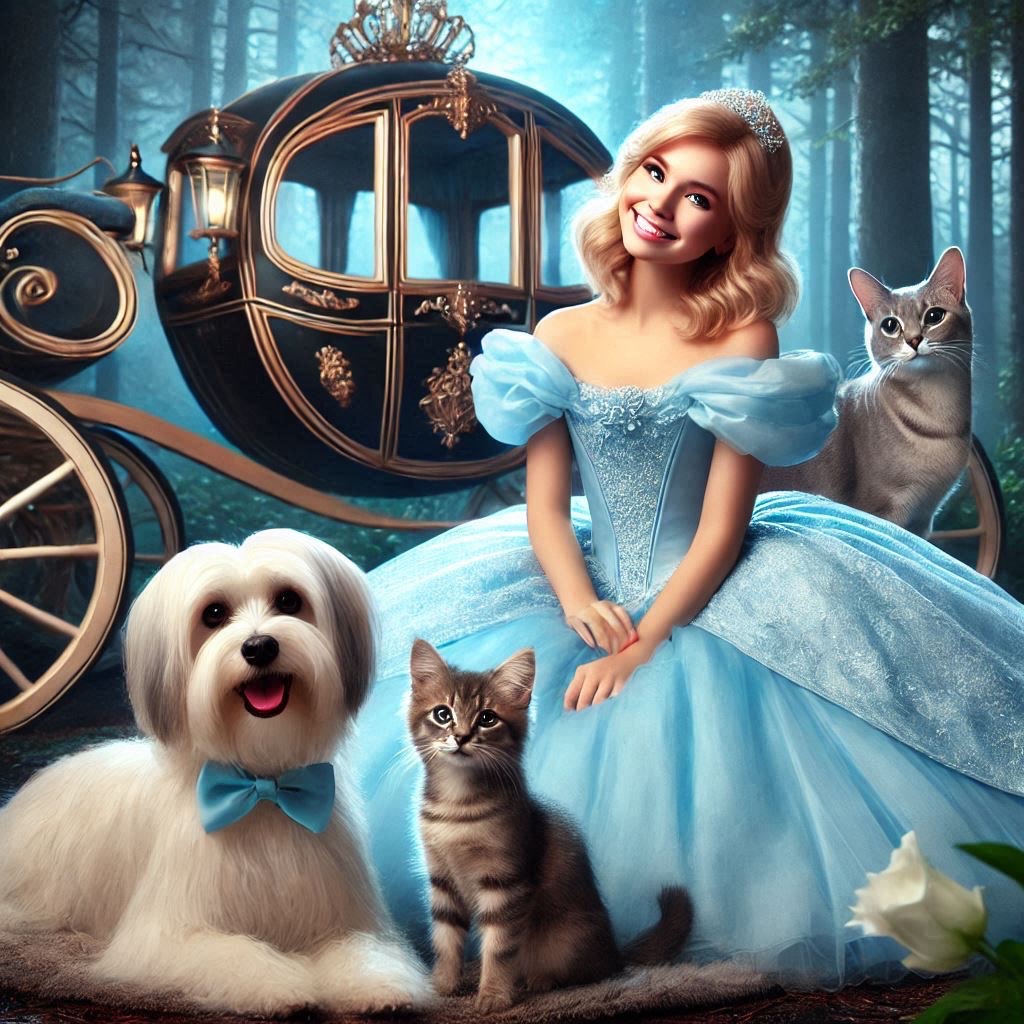 Solve Cinderella with her carriage and her pet dogs and cats isn’t she ...