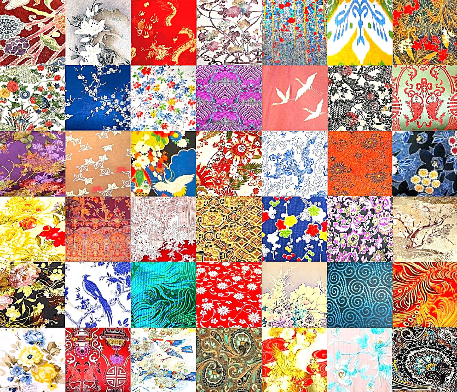 Solve PATCHWORK KIMONO FABRICS jigsaw puzzle online with 72 pieces