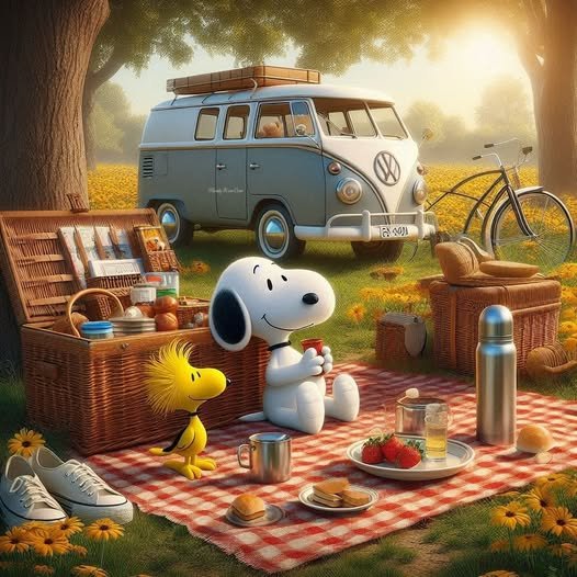 Solve Snoopy at a Picnic jigsaw puzzle online with 64 pieces
