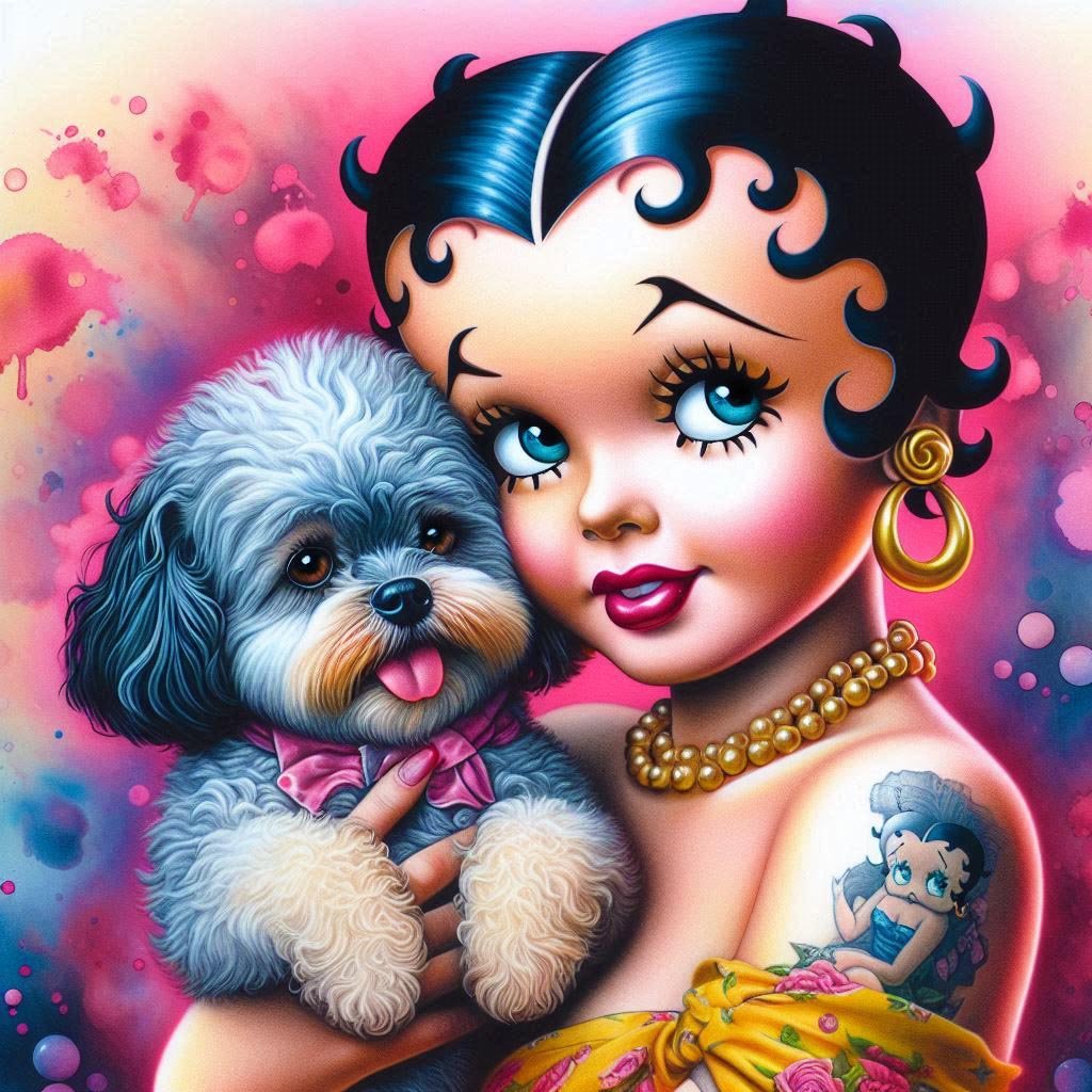Solve Betty Boop and her Maltipoo Daisy jigsaw puzzle online with 64 pieces