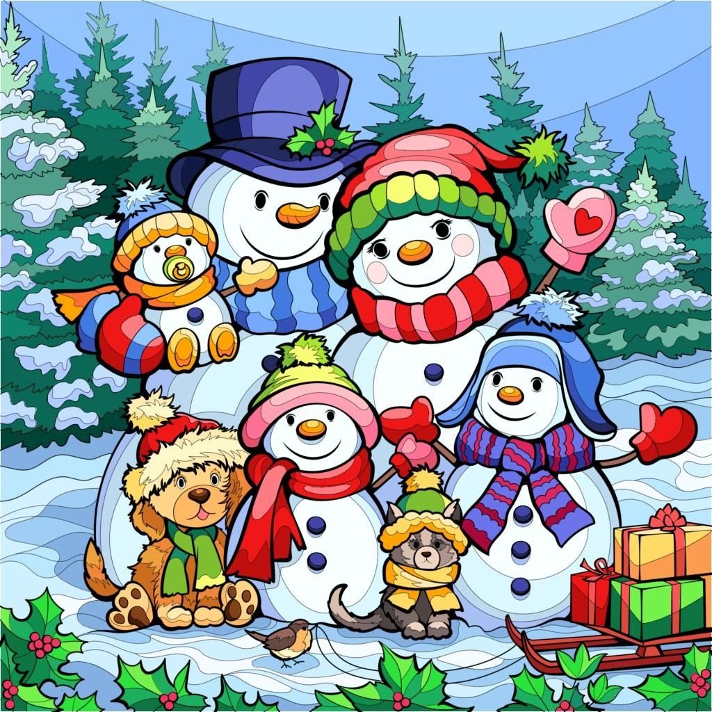 Solve PUZZLE - Snowman And His Family jigsaw puzzle online with 81 pieces