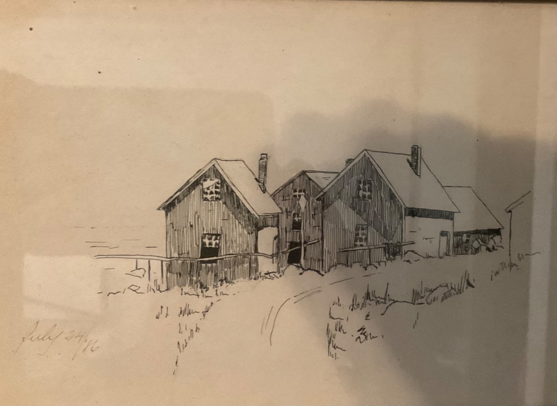 Solve Sketch of Old buildings, Manomet or Plymouth, Mary Bourne ...