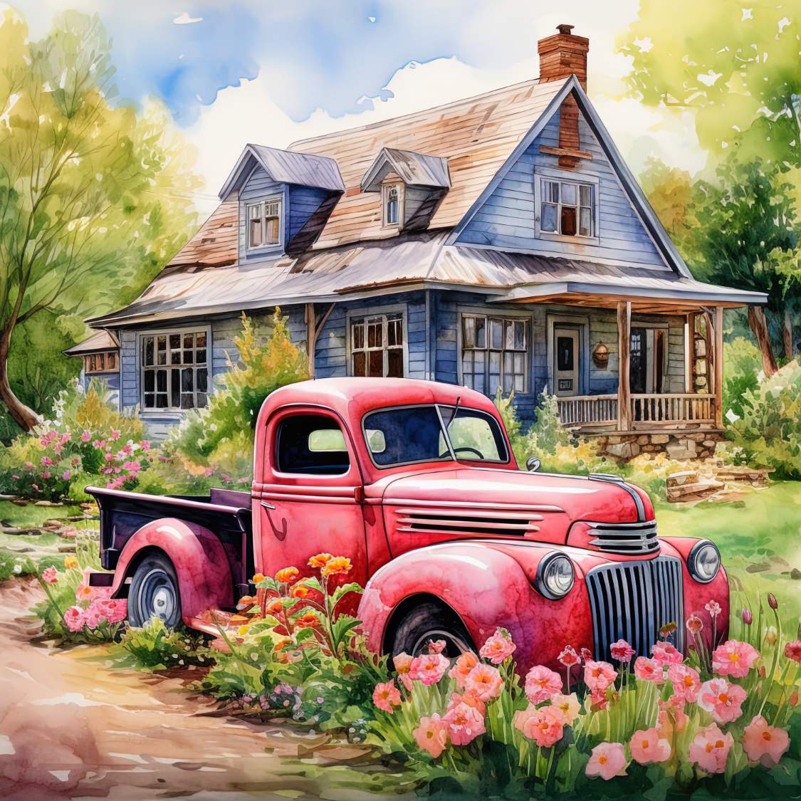 Solve Farmhouse and Truck jigsaw puzzle online with 81 pieces