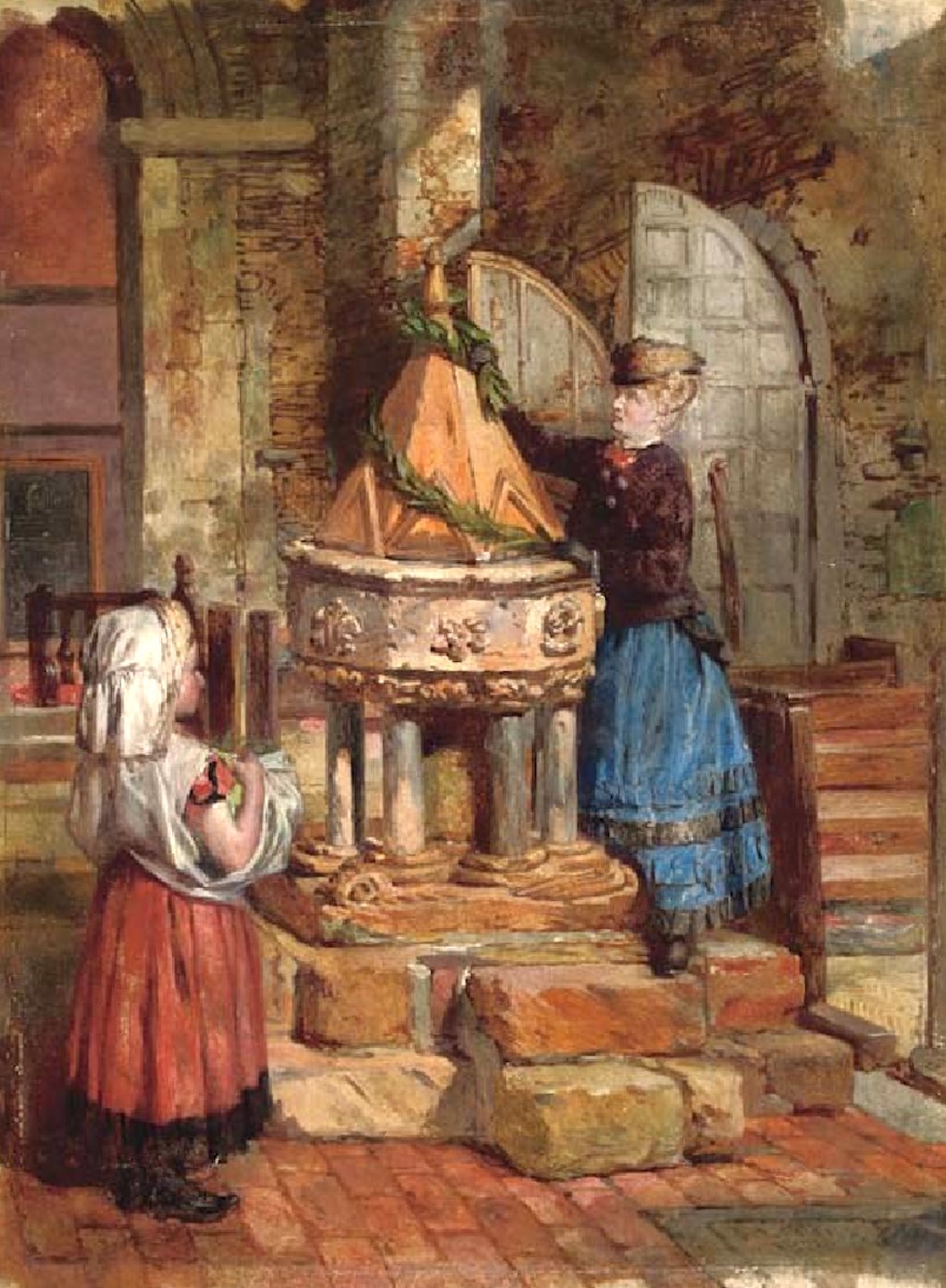 Solve James Lobley (British, 1828–1888), Decorating the Old Font (1871 ...