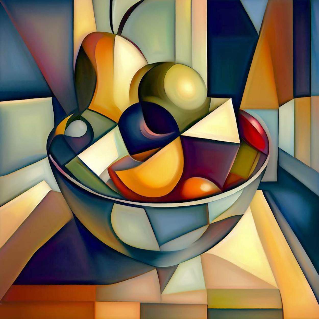 Solve CUBISM FRUIT IN BOWL jigsaw puzzle online with 100 pieces