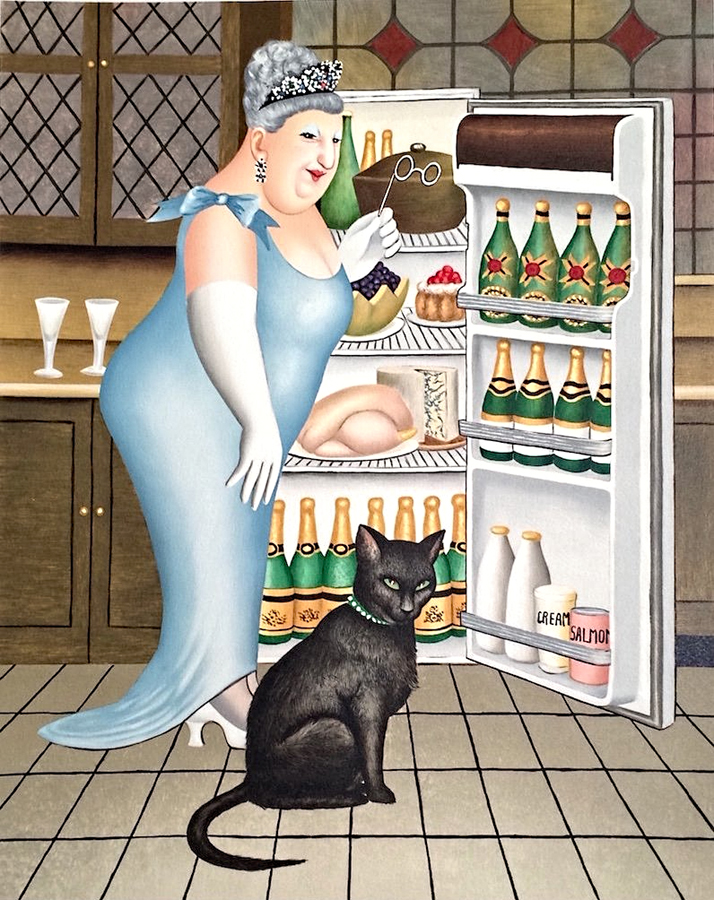 Solve Percy at the frig by Beryl Cook jigsaw puzzle online with 80 pieces