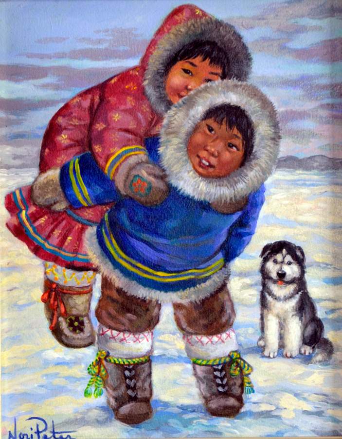 Solve Nori Peters Artwork - 'Piggyback' jigsaw puzzle online with 48 pieces
