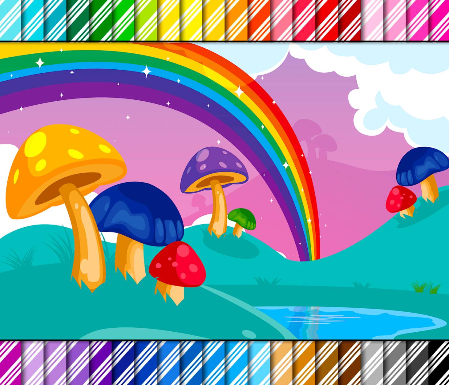 Jigsaw Puzzle | Rainbow Mushrooms | 120 pieces | Jigidi