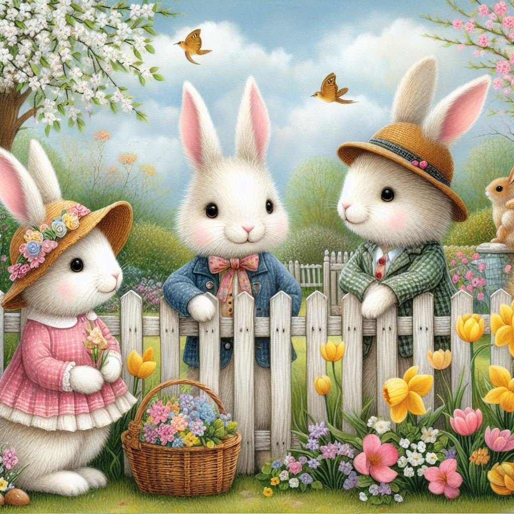 Solve Bunnies in the spring jigsaw puzzle online with 64 pieces