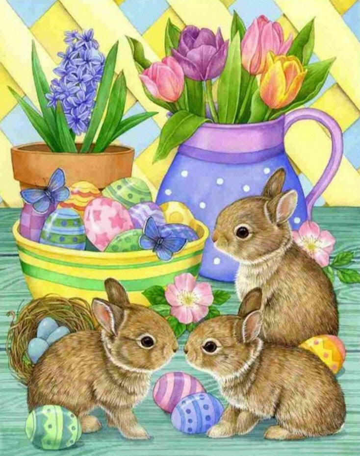 Solve Easter Bunnies and Spring Flowers jigsaw puzzle online with 180 ...