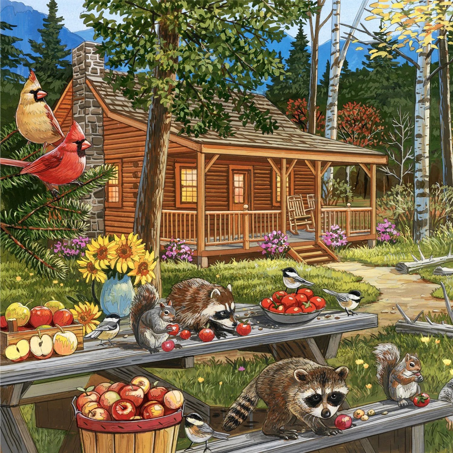 Solve PUZZLE - Wild Life At Log Cabin jigsaw puzzle online with 400 pieces