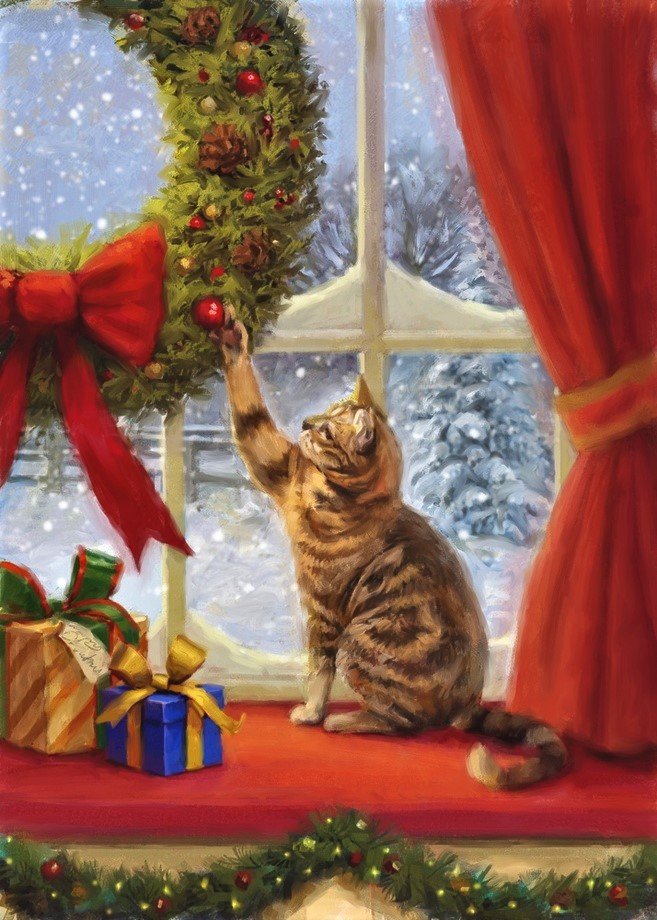 Solve Christmas Cat jigsaw puzzle online with 150 pieces