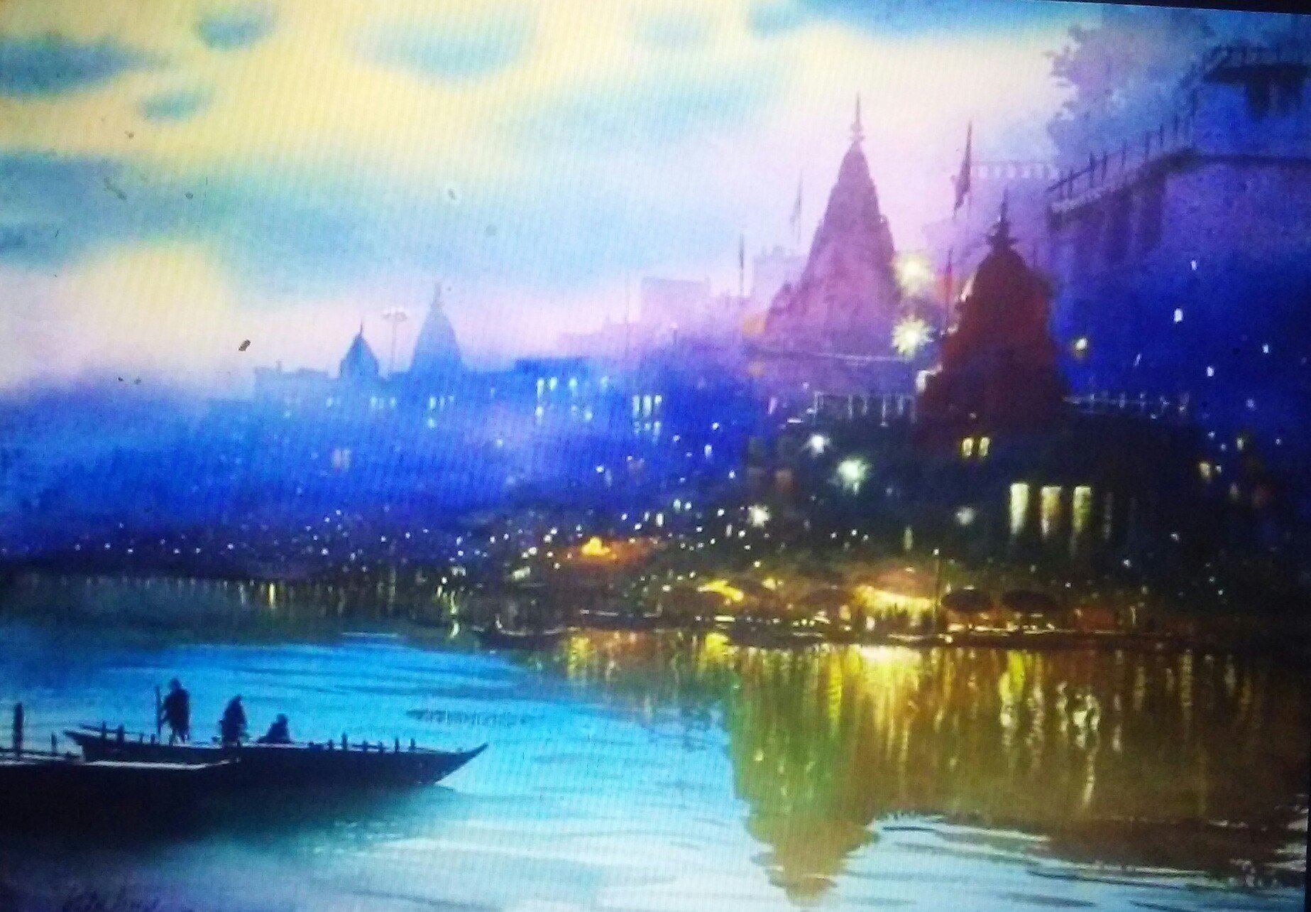 Solve Banaras Ghat evening lighting jigsaw puzzle online with 126 pieces