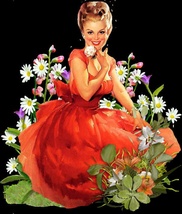 Solve Themes Vintage illustrations/pictures - Pin-up Flower Girl jigsaw ...